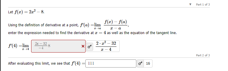 Solved Let f(x)=2x2-8.Using the definition of derivative at | Chegg.com
