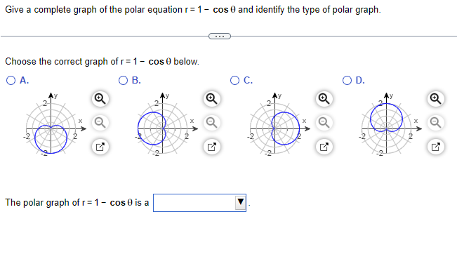Solved Give a complete graph of the polar equation r=1−cosθ | Chegg.com