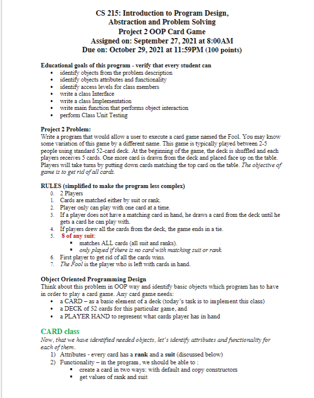Solved CS 215: Introduction to Program Design, Abstraction | Chegg.com