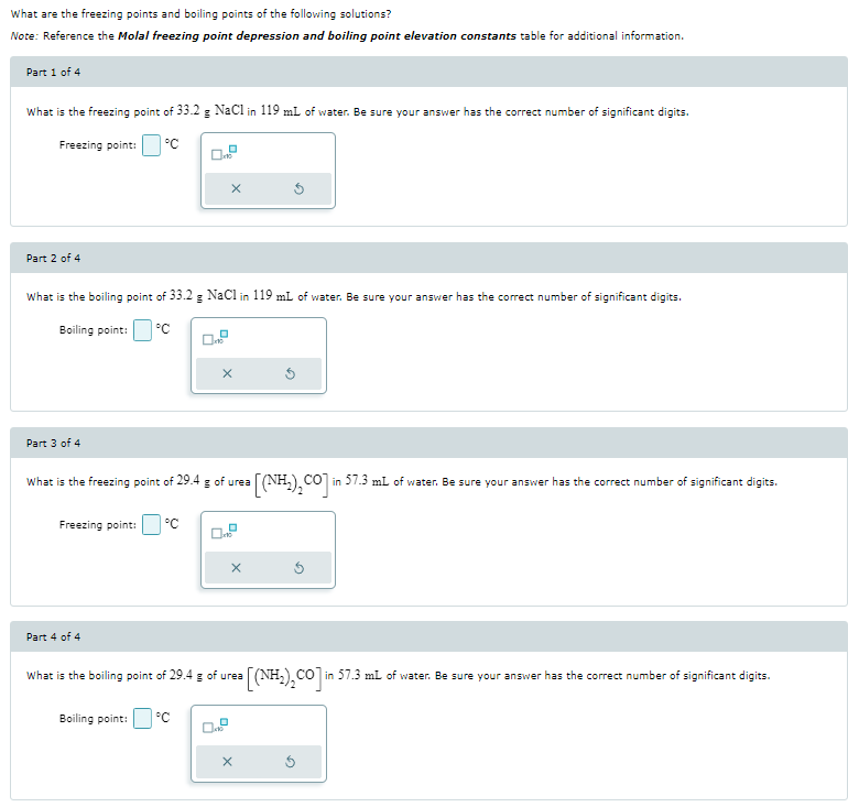 Solved What are the freezing points and boiling points of | Chegg.com