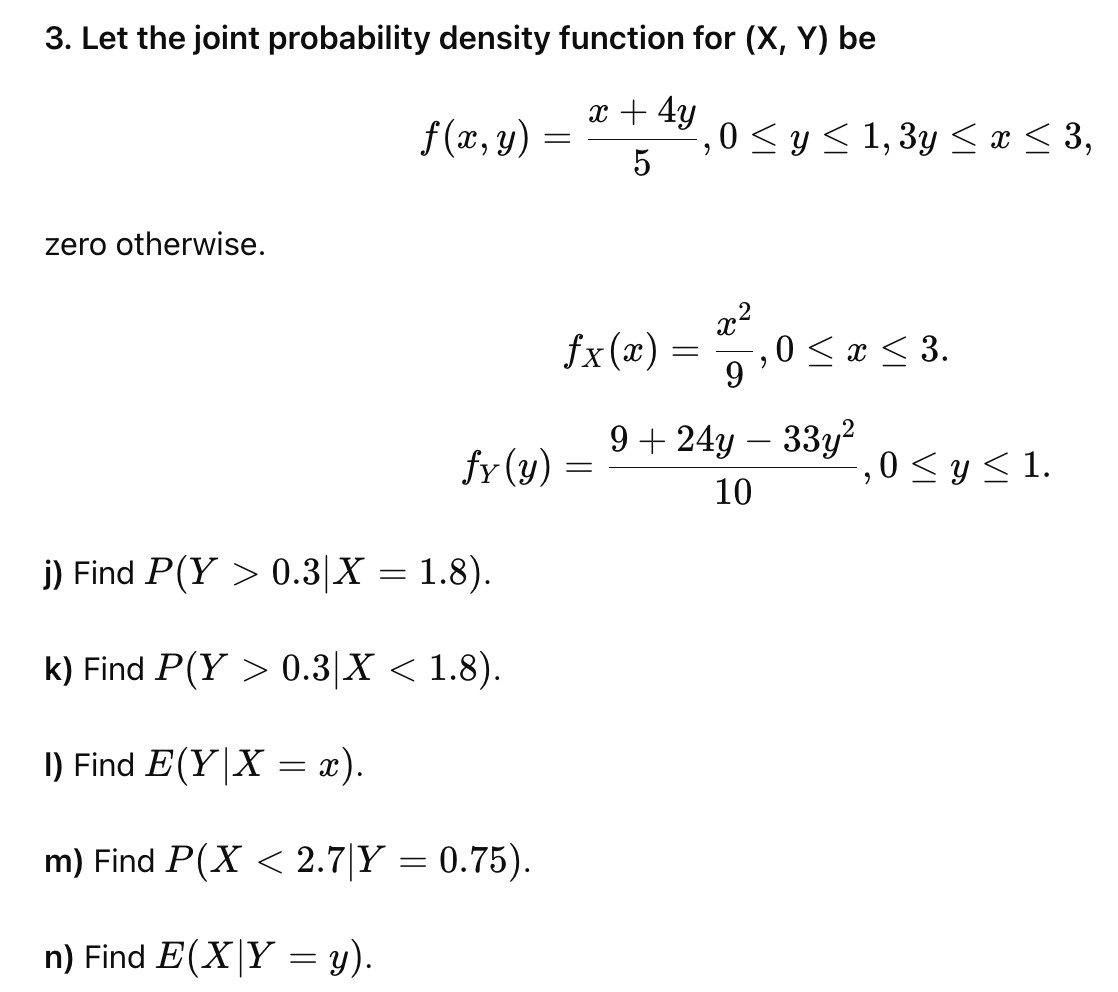 Solved Let the joint probability density function for (x,Y) | Chegg.com