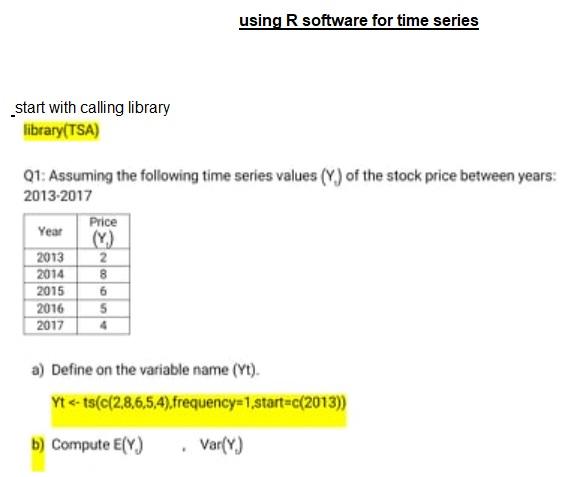 Solved using R software for time series start with calling | Chegg.com