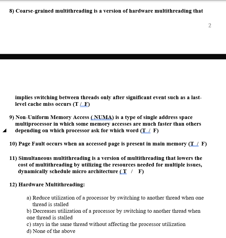 Solved Multiple Choice and T/F questions: 1) Cache | Chegg.com