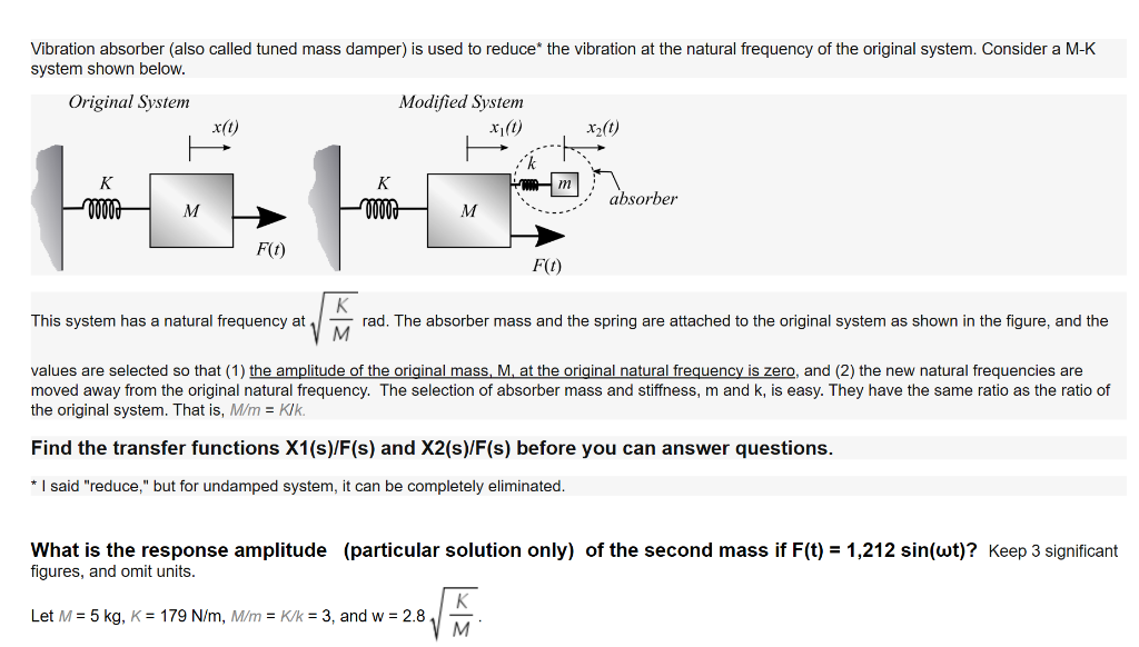 Solved Vibration absorber (also called tuned mass damper) is | Chegg.com