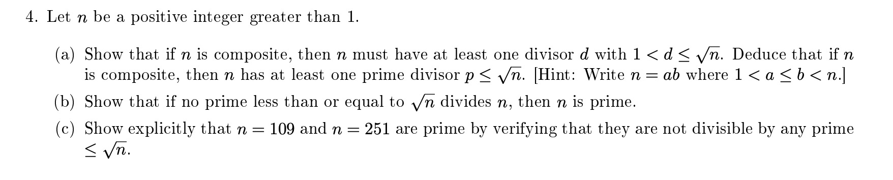 Solved Let n ﻿be a positive integer greater than 1 .(a) | Chegg.com