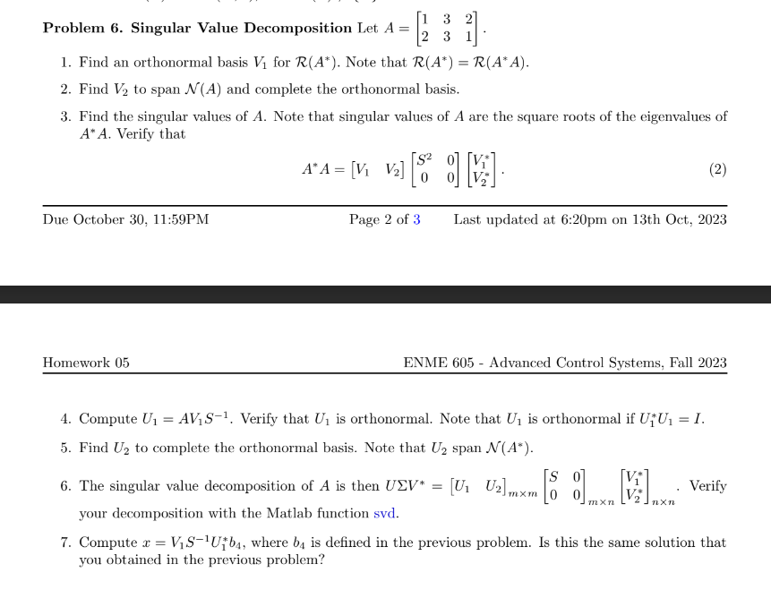 Solved Problem 6. Singular Value Decomposition Let | Chegg.com