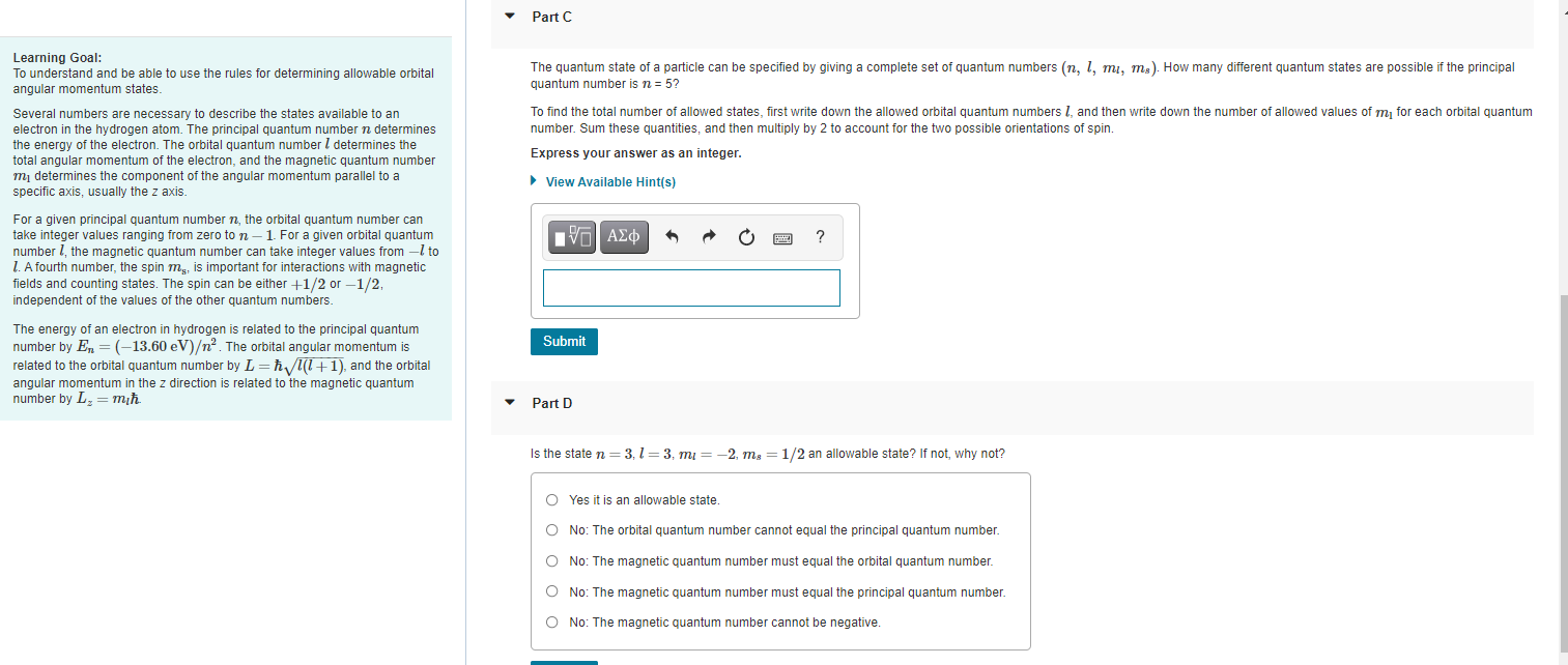 Solved Part A How many different values of l are possible | Chegg.com