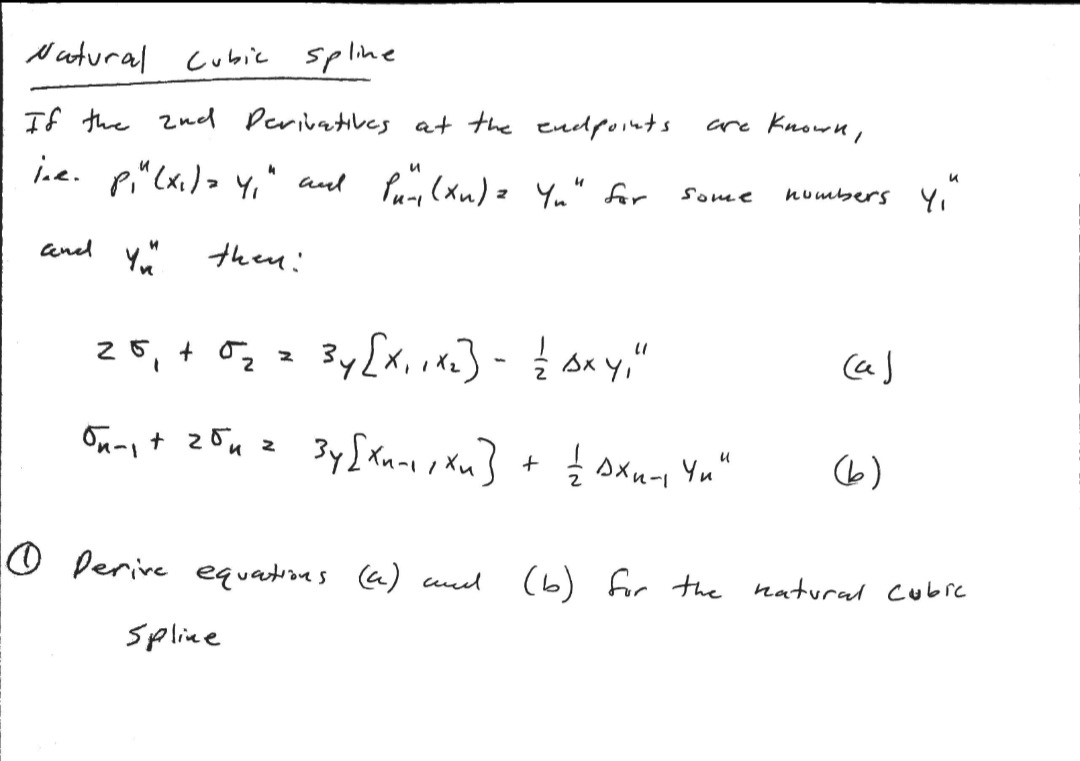 Natural Cubic spline If the and Derivatives at the | Chegg.com