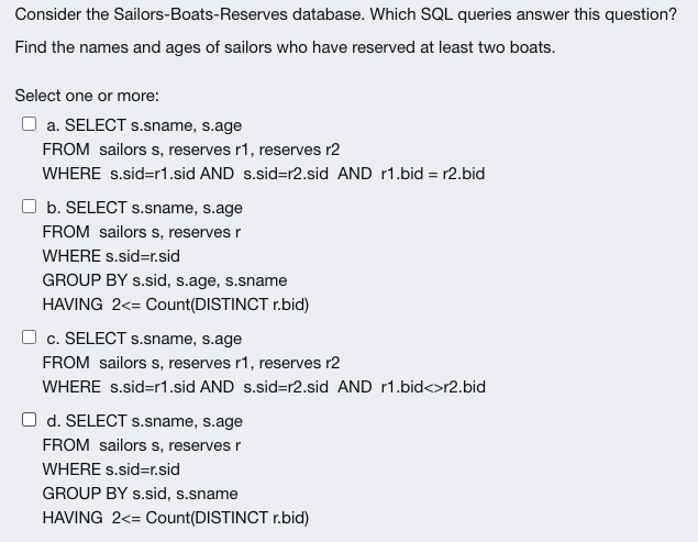 Solved Consider The Sailors Boats Reserves Database Which