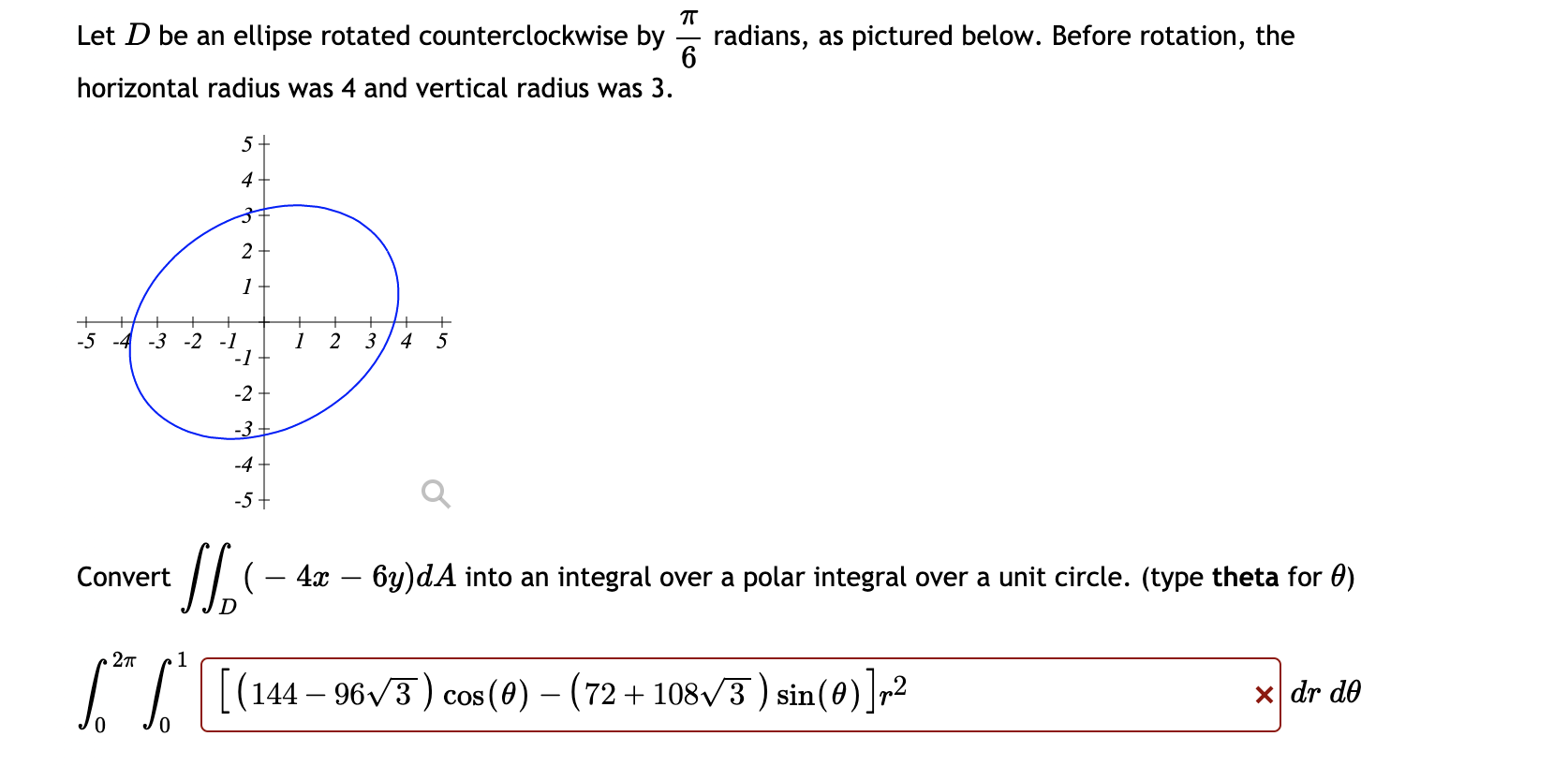Solved TT radians, as pictured below. Before rotation, the | Chegg.com