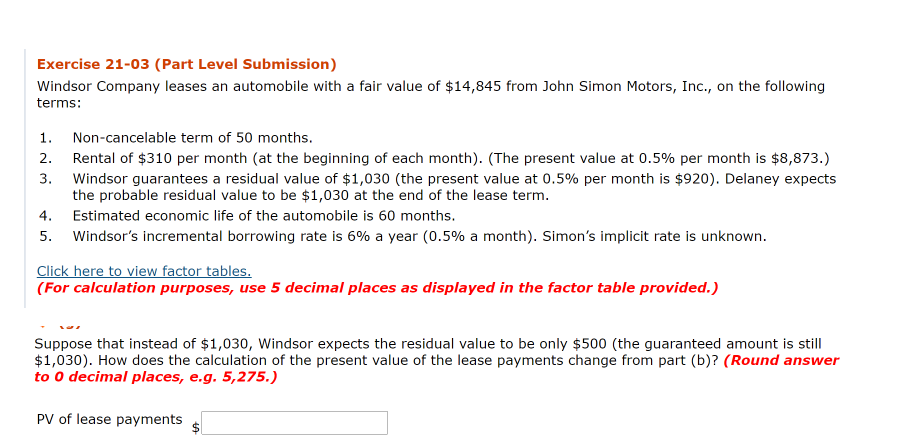 Solved Exercise 21-03 (Part Level Submission) Windsor | Chegg.com