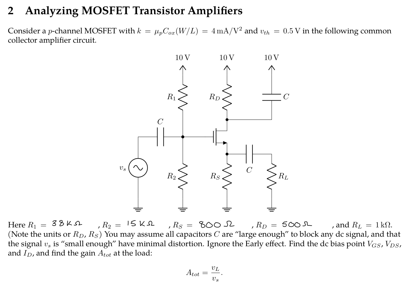Solved 2 Analyzing MOSFET Transistor Amplifiers Consider a | Chegg.com