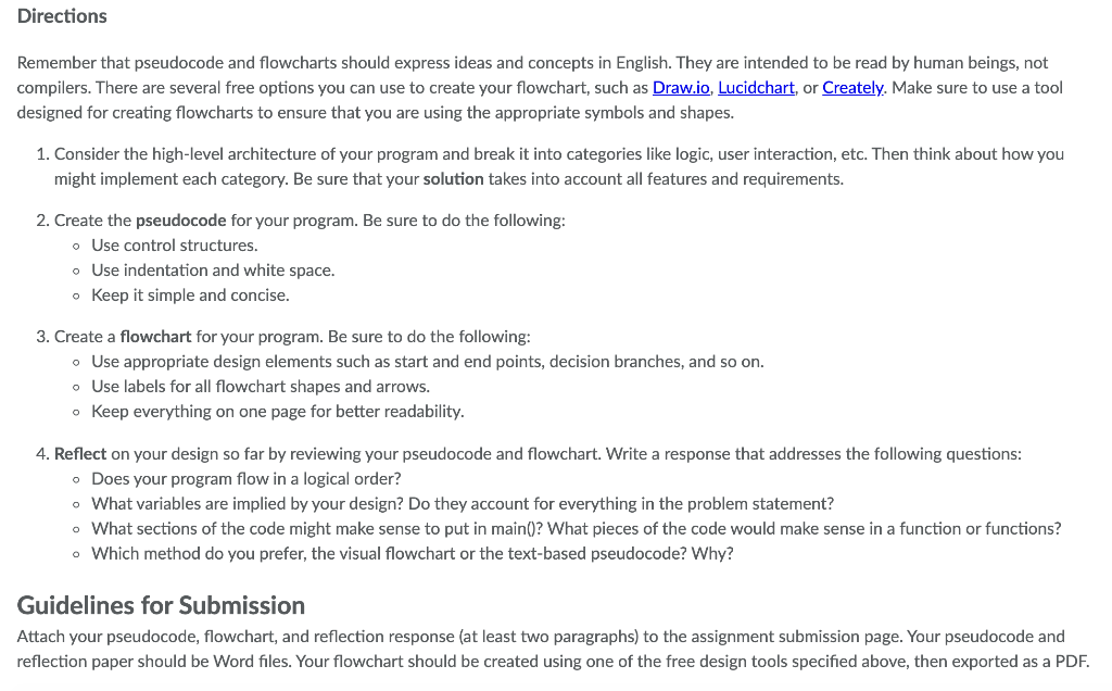 Solved Directions Remember that pseudocode and flowcharts | Chegg.com