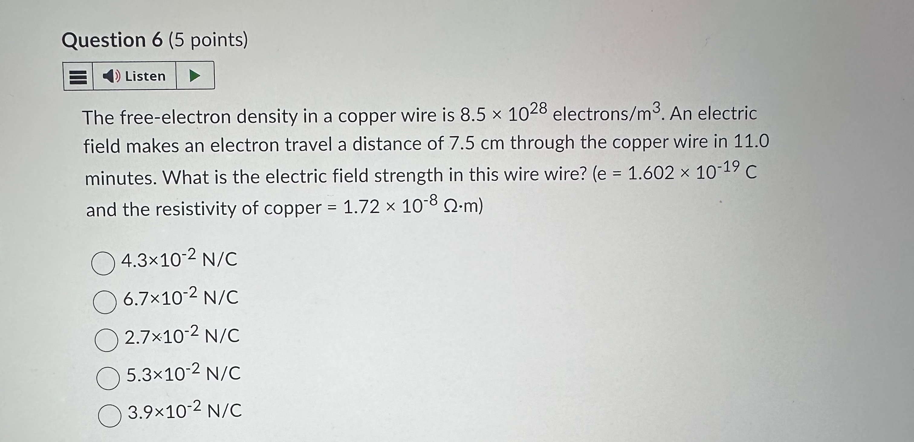 Solved Question 6 (5 ﻿points)The free-electron density in ﻿a | Chegg.com