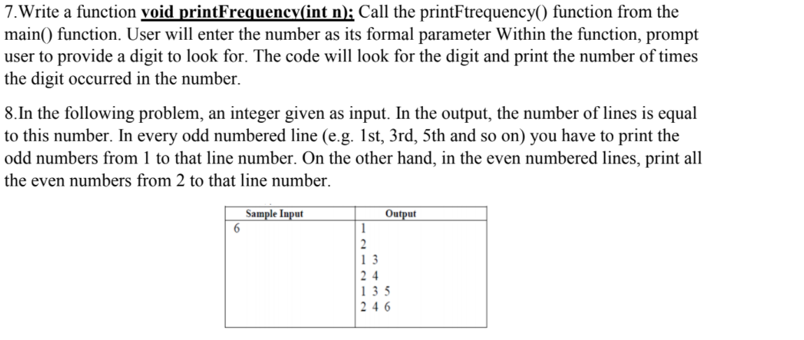 Solved 7 Write A Function Void Printfrequencyint N Call 