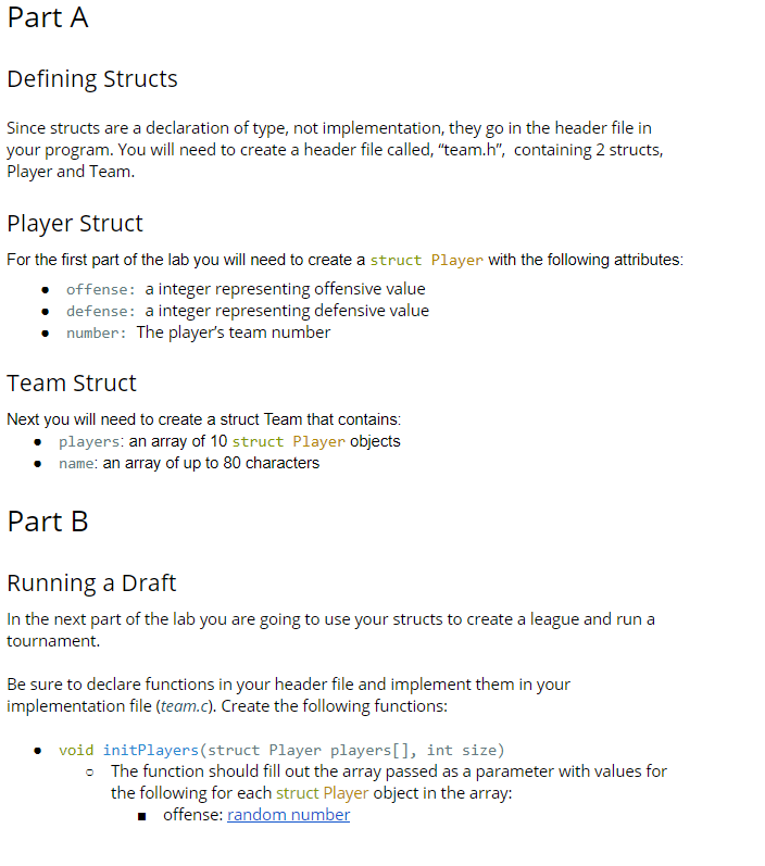 Solved Part A Defining Structs Since structs are a | Chegg.com