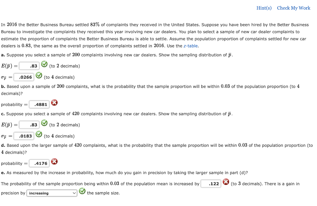 Solved Hint(s) Check My Work In 2016 the Better Business | Chegg.com