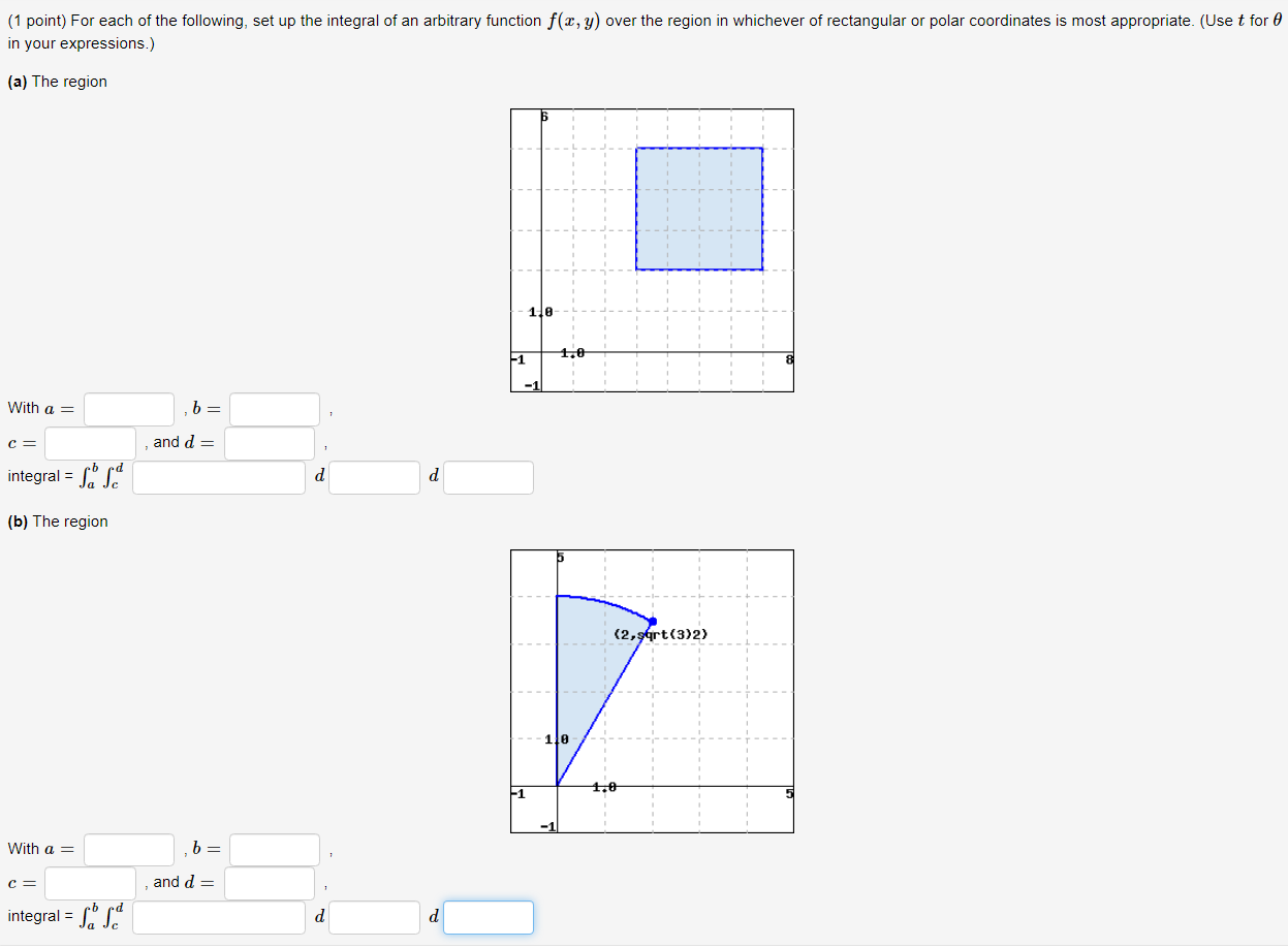 Solved (1 ﻿point) ﻿For each of the following, set up the | Chegg.com