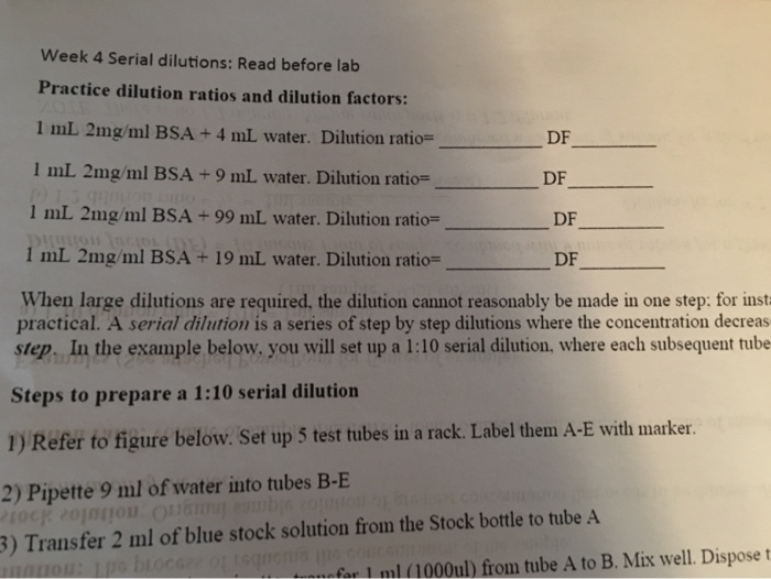 Solved Week 4 Serial dilutions: Read before lab Practice | Chegg.com