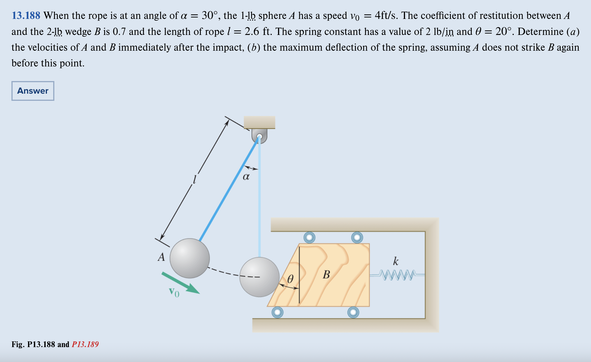 Solved 13.188 When the rope is at an angle of α=30∘, the 1−1 | Chegg.com