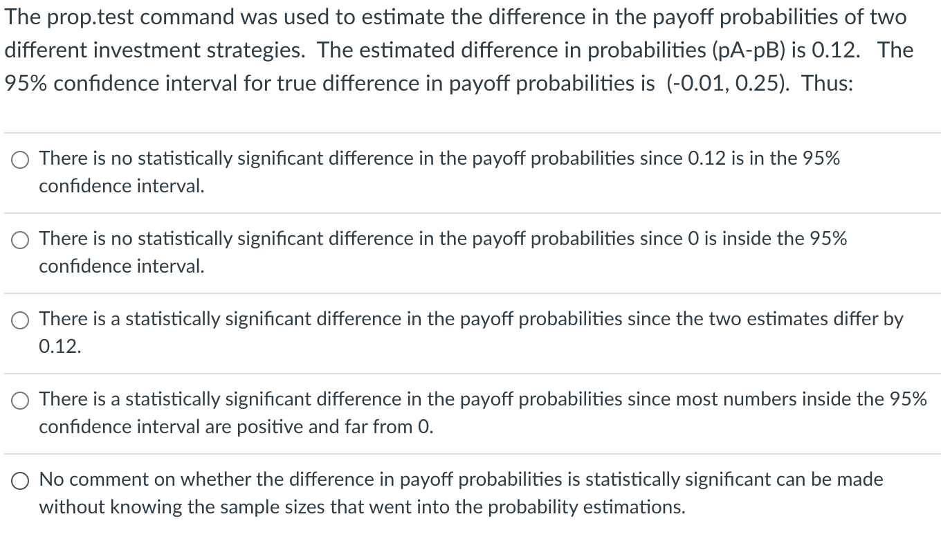 Solved The prop.test command was used to estimate the | Chegg.com