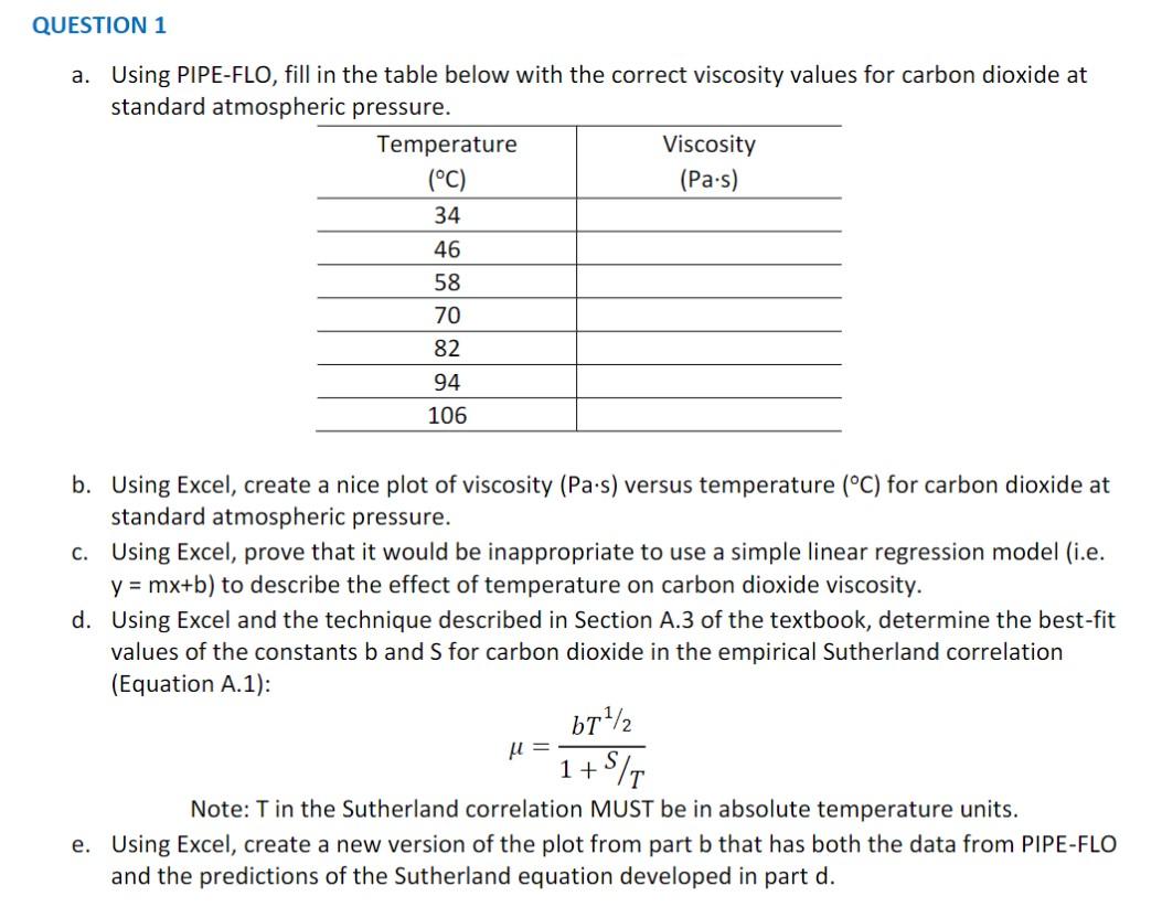 Solved QUESTION 1 a. Using PIPE-FLO, fill in the table below | Chegg.com