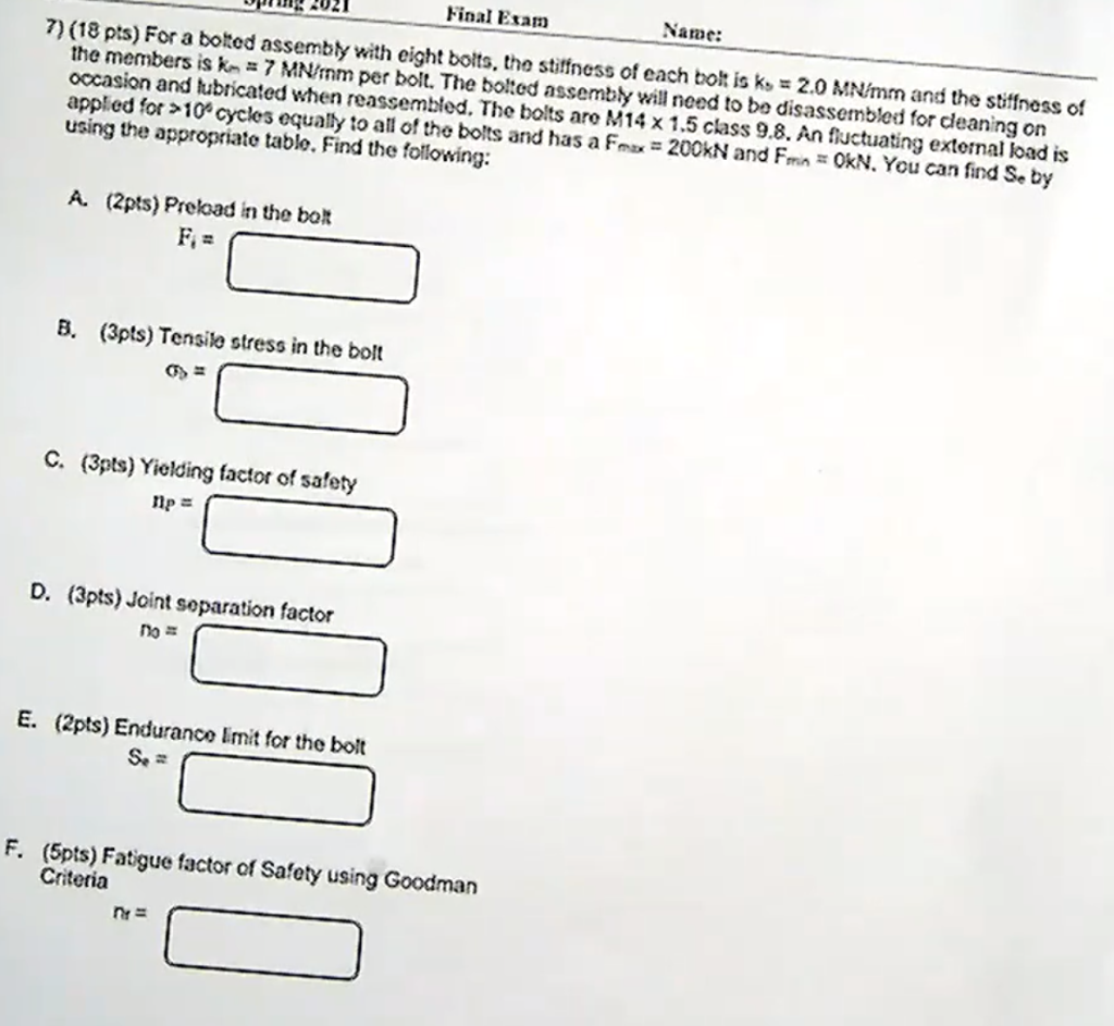 7) (18 pts) For a boled assembly with eight boits, | Chegg.com