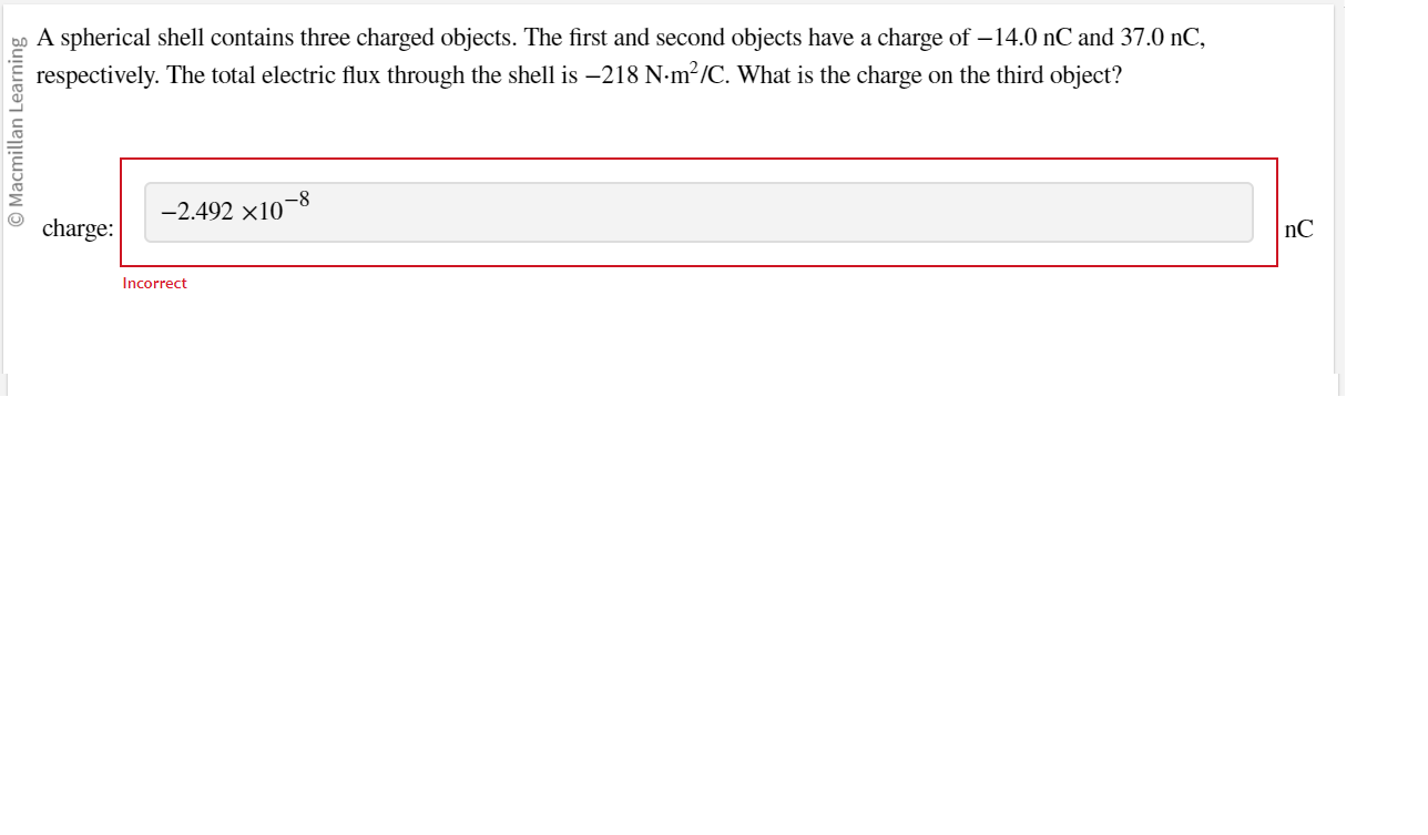 Solved A spherical shell contains three charged objects. The | Chegg.com