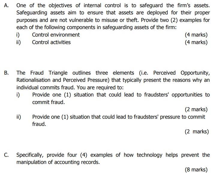 Solved A. One of the objectives of internal control is to | Chegg.com