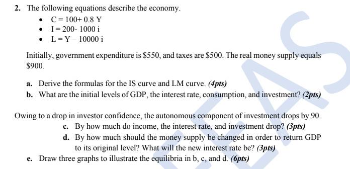 Solved 2. The following equations describe the economy. • C= | Chegg.com