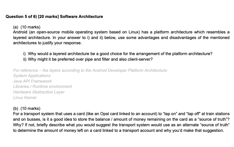 Solved Question 5 Of 6 20 Marks Software Architecture A 