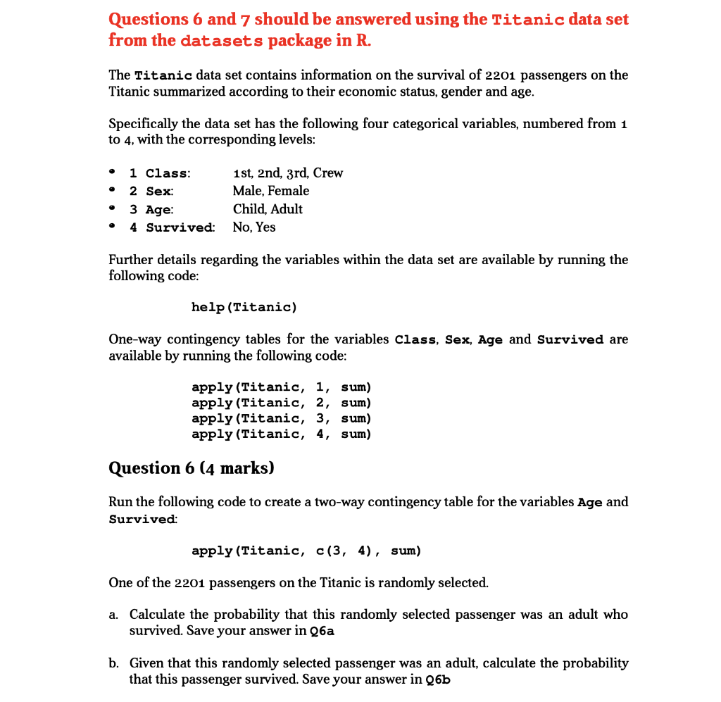 Solved Questions 6 and 7 should be answered using the | Chegg.com