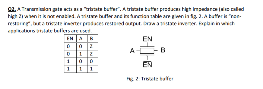 Solved Q2. A Transmission gate acts as a “tristate buffer”. | Chegg.com