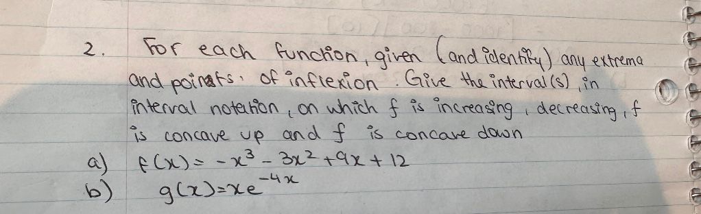 Solved For each function, given (and identify) any extrema | Chegg.com