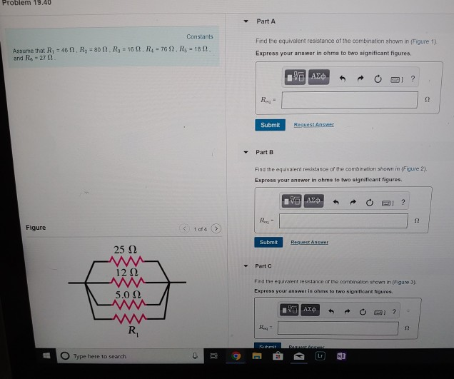 Solved Problem 19.40 PartA Constants Assume that R1:46 Ω , | Chegg.com