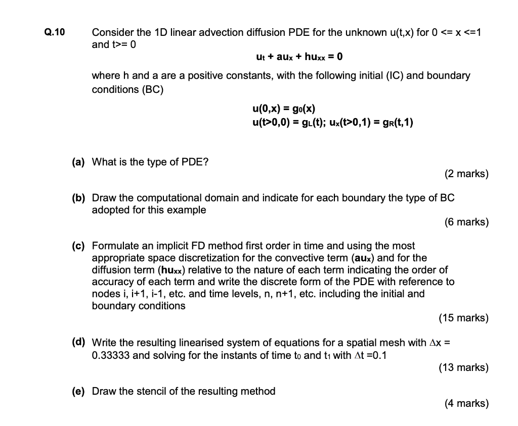 Solved Q.10 Consider the 1D linear advection diffusion PDE | Chegg.com