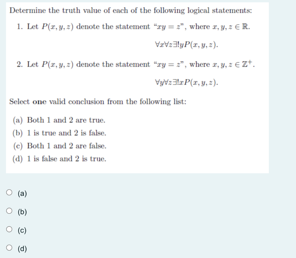 Solved Determine the truth value of each of the following | Chegg.com