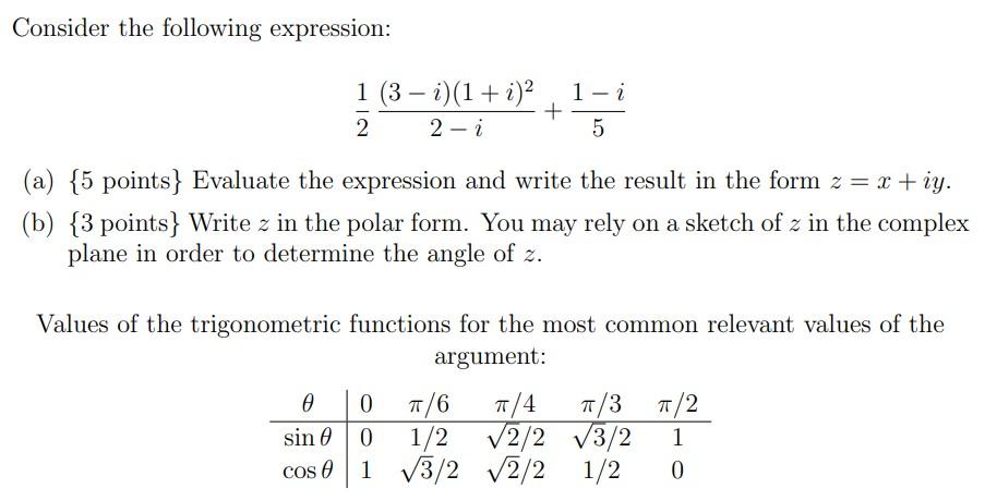 Solved Consider the following expression: 1 (3 – i)(1+i)2 1 | Chegg.com