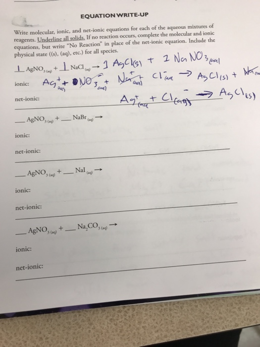 Solved EQUATION WRITE-UP Write molecular, ionic, and | Chegg.com