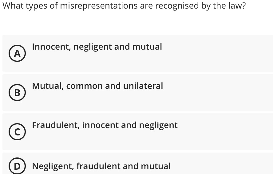 Solved What types of misrepresentations are recognised by | Chegg.com