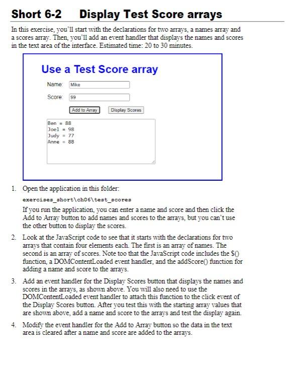 Solved Short 6 2 Display Test Score Arrays In This Exercise 