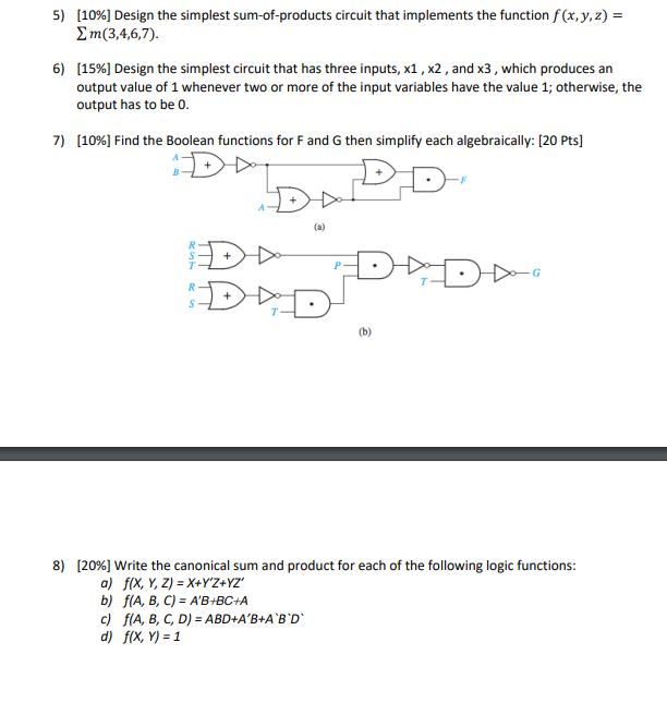 Solved 5) [10\%] Design the simplest sum-of-products circuit | Chegg.com