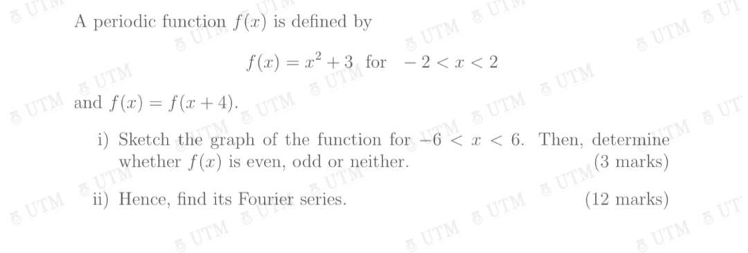 Solved A periodic function f(x) is defined by 5 UTM ET S UTM | Chegg.com