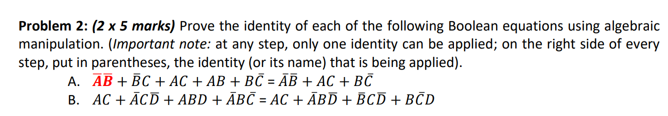 Solved Problem 2: (2 x 5 marks) Prove the identity of each | Chegg.com