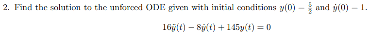 Solved 2. Find the solution to the unforced ODE given with | Chegg.com