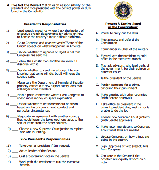 A. I've Got the Power! Match each responsibility of | Chegg.com