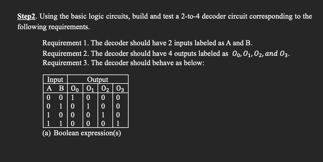 Solved Step2. Using the basic logic circuits, build and test | Chegg.com
