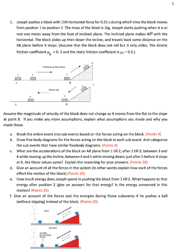 Solved 1 1. Joseph pushes a block with 15N horizontal force | Chegg.com