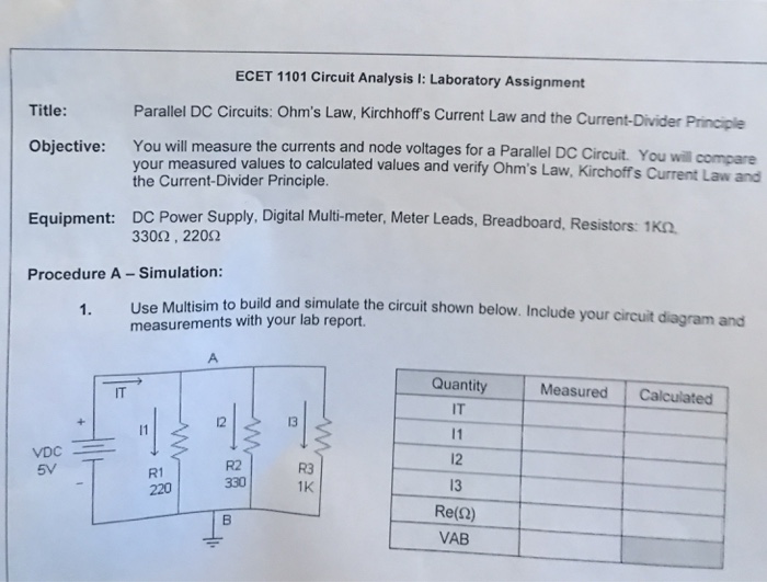 Solved ECET 1101 Circuit Analysis l: Laboratory Assignment | Chegg.com