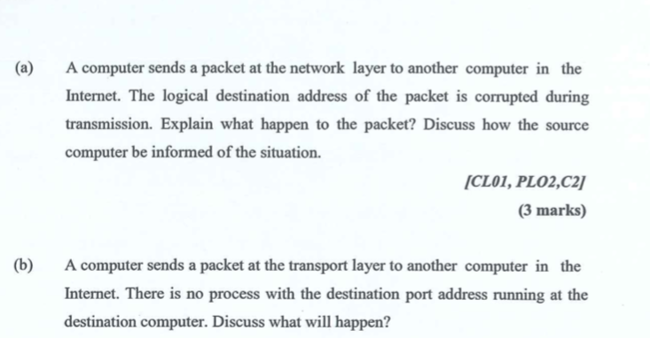 A computer sends a packet at the network layer to | Chegg.com